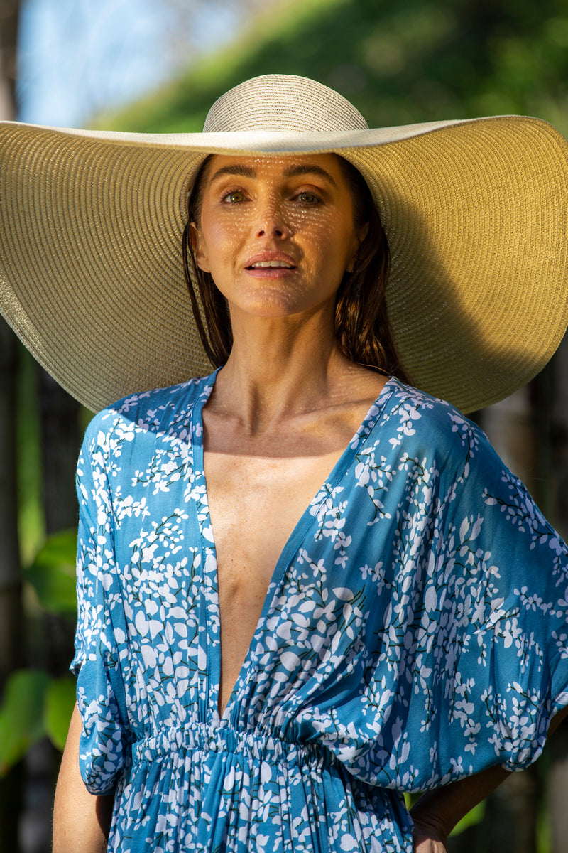 Amy Kimono Dress in Premium Bird Cay Robin Blue – Bali Prema